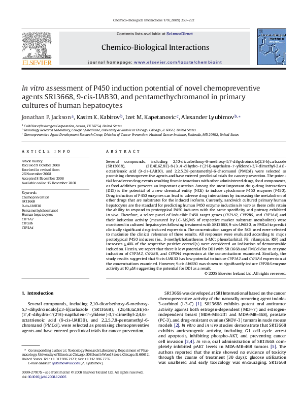 (PDF) In vitro assessment of P450 induction potential of novel chemopreventive agents SR13668, 9 ...