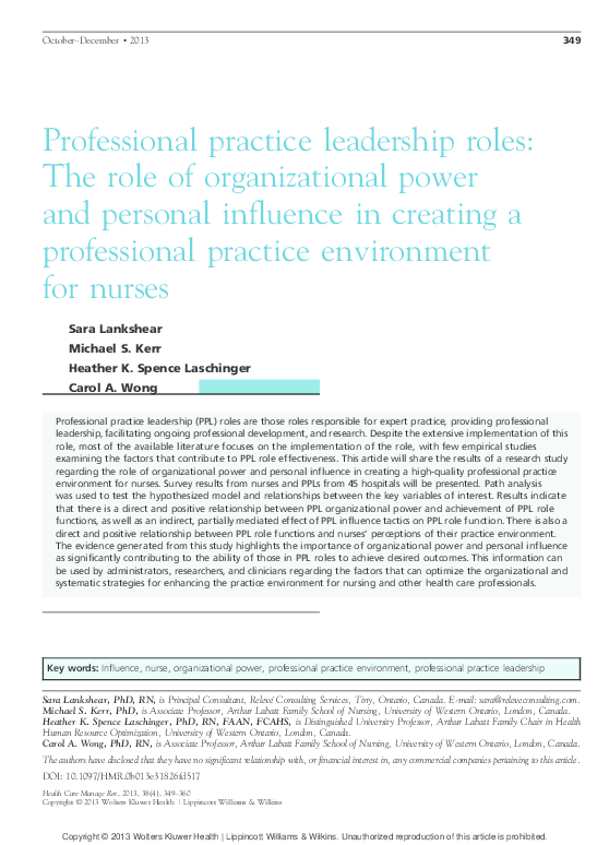 (PDF) Professional practice leadership roles