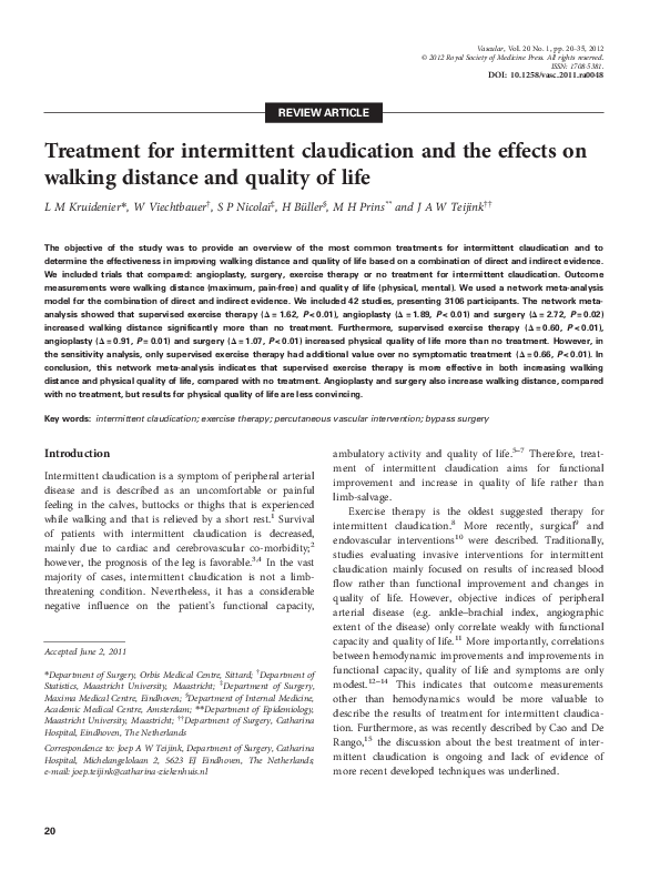 (PDF) Treatment for intermittent claudication and the effects on ...