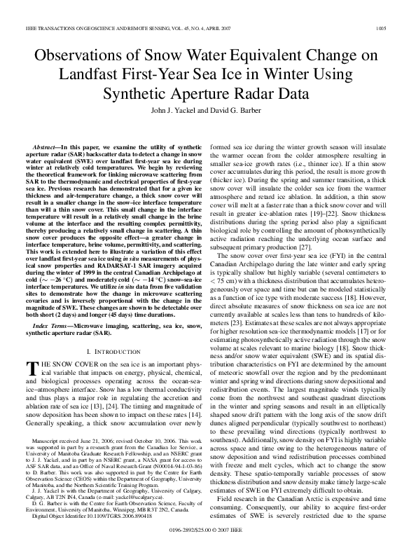 (PDF) Observations of Snow Water Equivalent Change on Landfast First ...