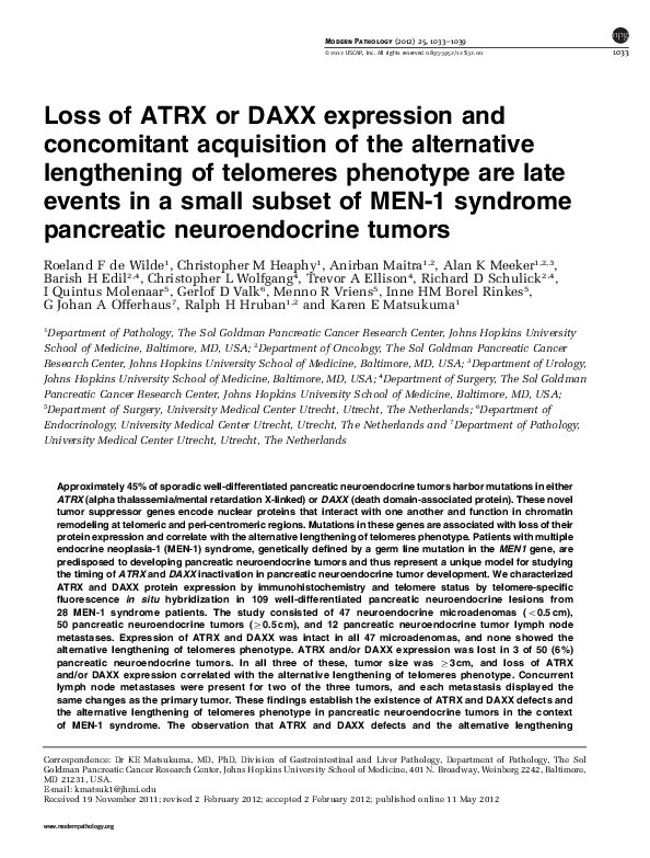 (PDF) Loss of ATRX or DAXX expression and concomitant acquisition of ...