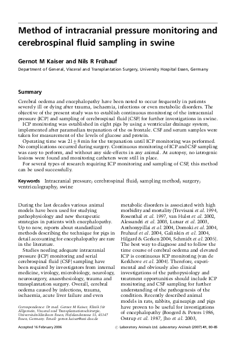(PDF) Method of intracranial pressure monitoring and cerebrospinal ...