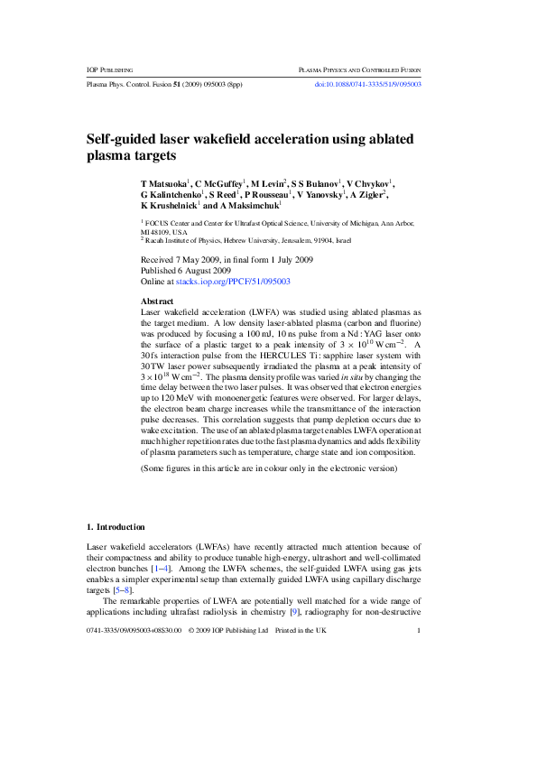 (PDF) Self-guided laser wakefield acceleration using ablated plasma targets