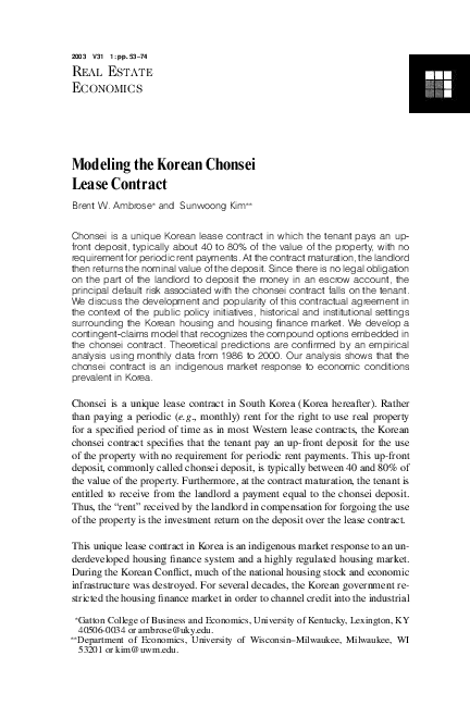 (PDF) Modeling the Korean Chonsei Lease Contract