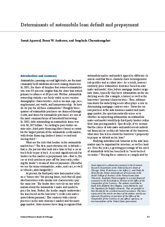 (PDF) Determinants of automobile loan default and prepayment
