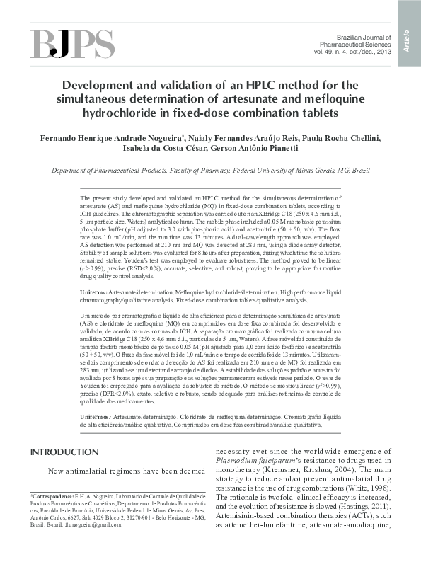 (PDF) Development and validation of an HPLC method for the simultaneous determination of ...