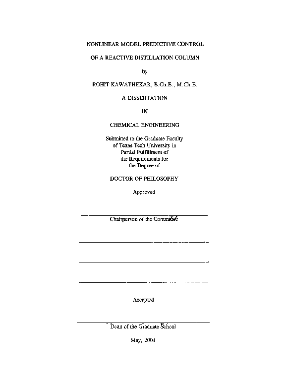 Pdf Nonlinear Model Predictive Control Of A Reactive Distillation