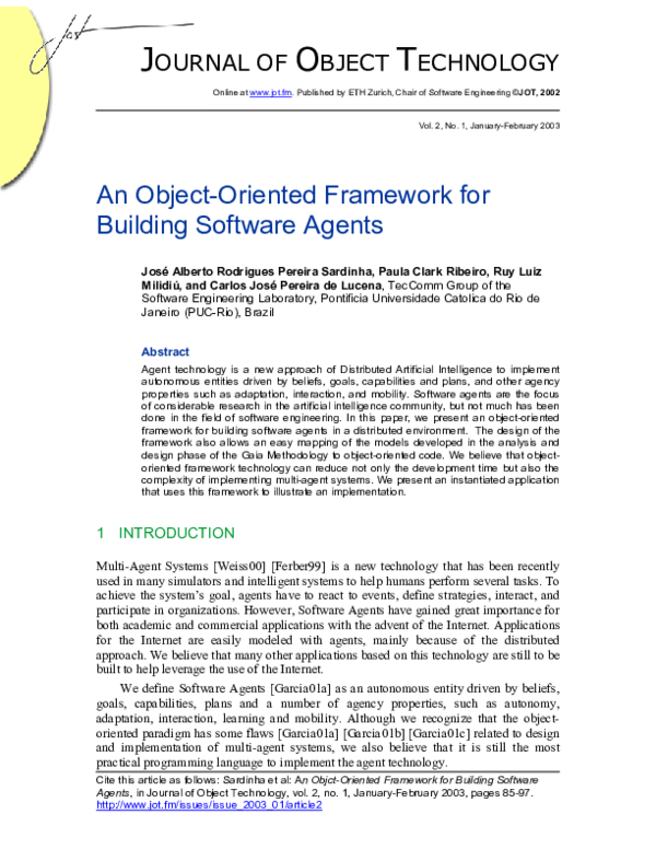 (PDF) An Object-Oriented Framework for Building Software Agents