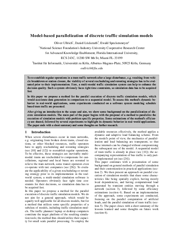 Pdf Model Based Parallelization Of Discrete Traffic Simulation Models Ewald Speckenmeyer
