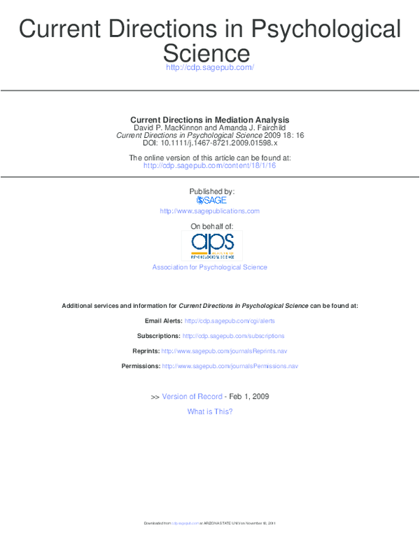 (PDF) Current Directions in Mediation Analysis
