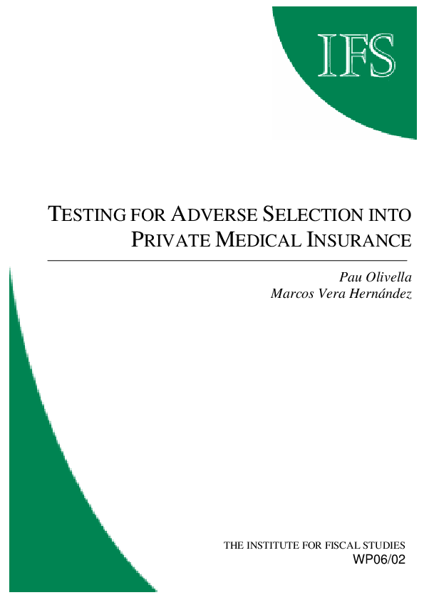 (PDF) Testing for adverse selection into private medical insurance