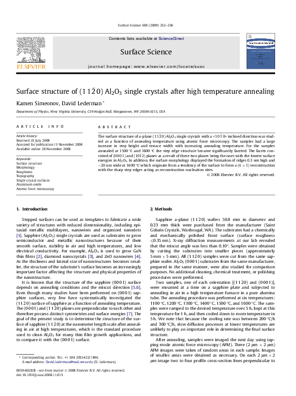 (PDF) Surface structure of () Al2O3 single crystals after high ...