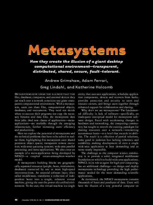 (PDF) Metasystems: Unified Transparent Computing