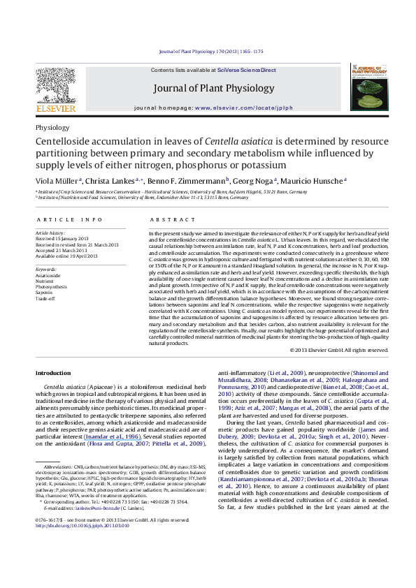 (PDF) Centelloside accumulation in leaves of Centella asiatica is ...