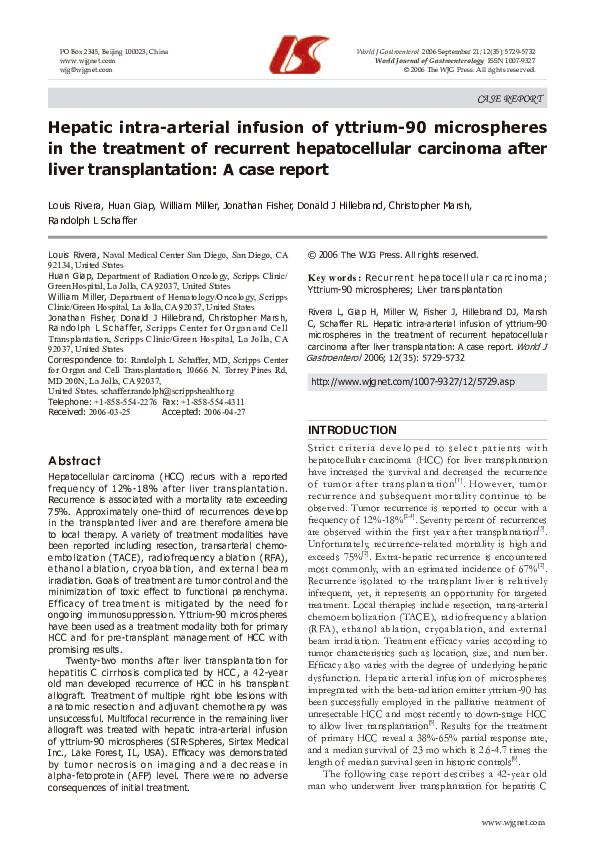 (PDF) Hepatic intra-arterial infusion of yttrium-90 microspheres in the treatment of recurrent ...