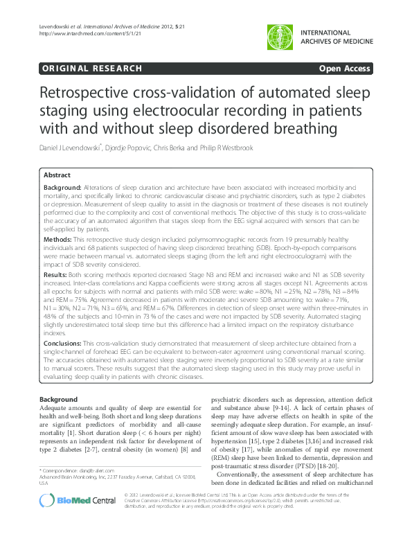 (PDF) Retrospective cross-validation of automated sleep staging using ...