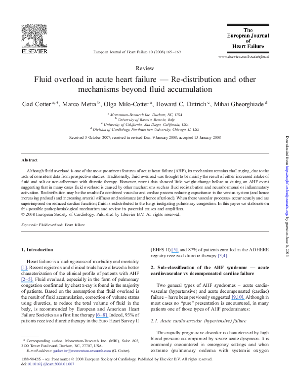 (PDF) Fluid overload in acute heart failure - Re-distribution and other ...