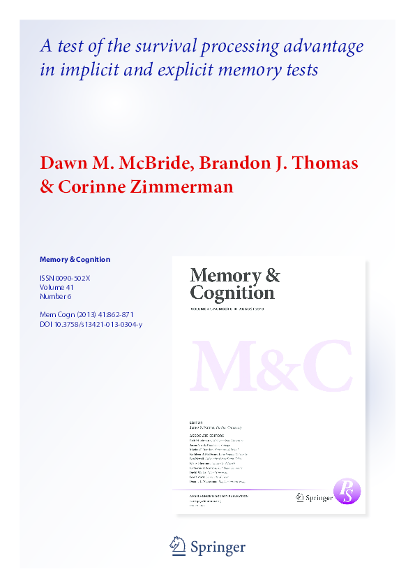 Pdf A Test Of The Survival Processing Advantage In Implicit And Explicit Memory Tests