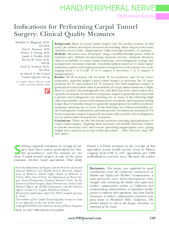 (PDF) Indications for Performing Carpal Tunnel Surgery: Clinical ...