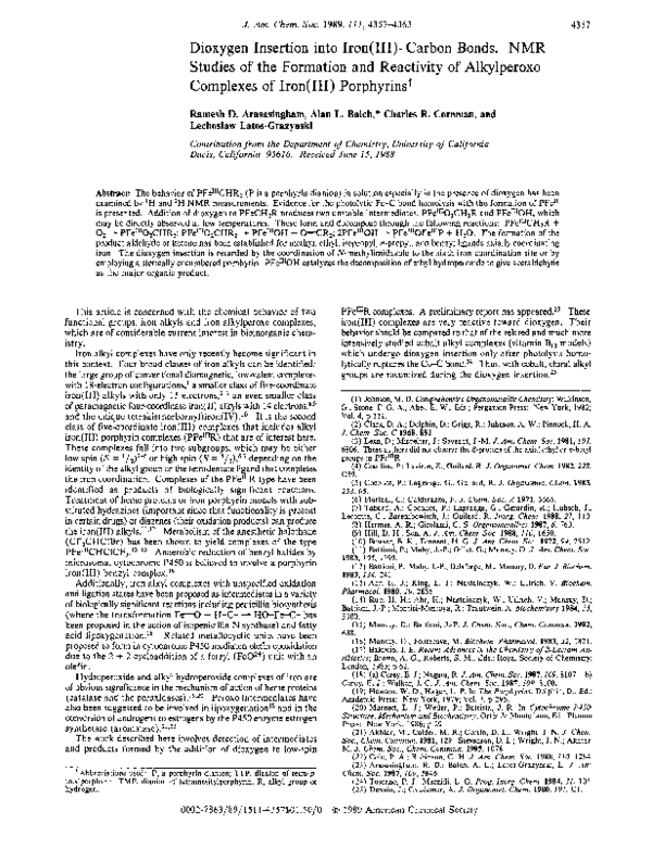 (PDF) Dioxygen insertion into iron(III)-carbon bonds. NMR studies of ...