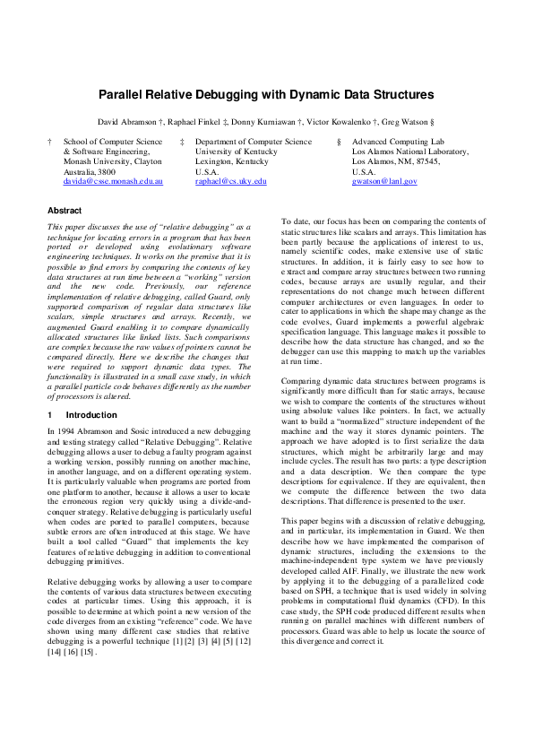 Pdf Parallel Relative Debugging With Dynamic Data Structures Raphael Finkel 5975