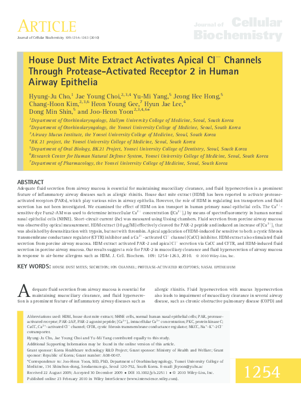 (PDF) House dust mite extract activates apical Cl − channels through ...