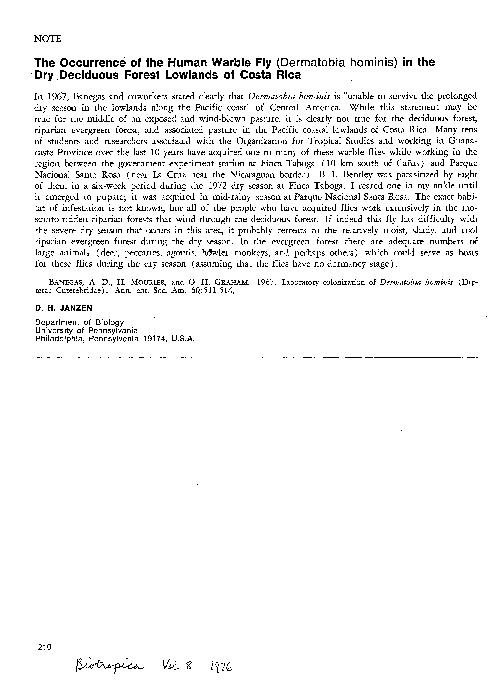 (PDF) The Occurrence of the Human Warble Fly (Dermatobia hominis) in ...