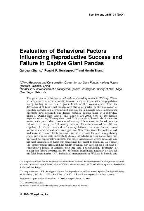 (PDF) Evaluation of behavioral factors influencing reproductive success ...