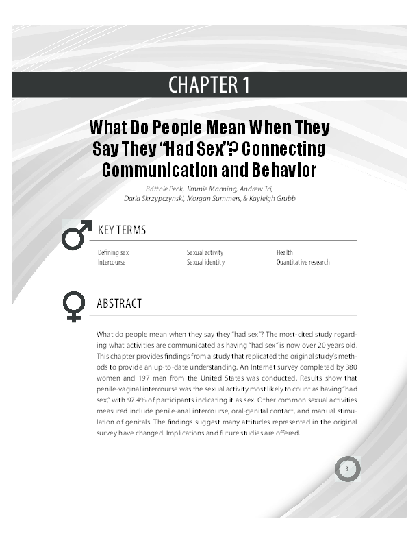 Pdf What Do People Mean When They Say They Had Sex Connecting Communication And Behavior
