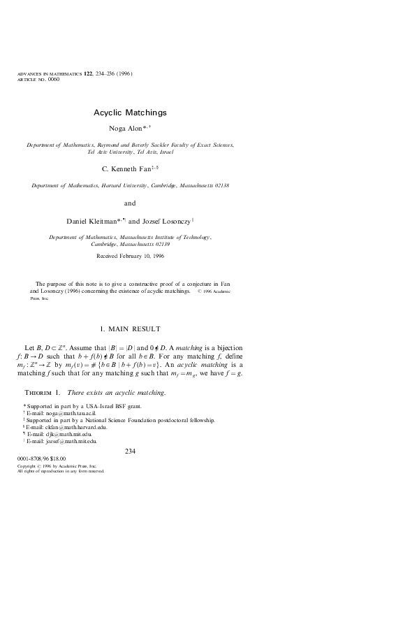 (PDF) Acyclic Matchings