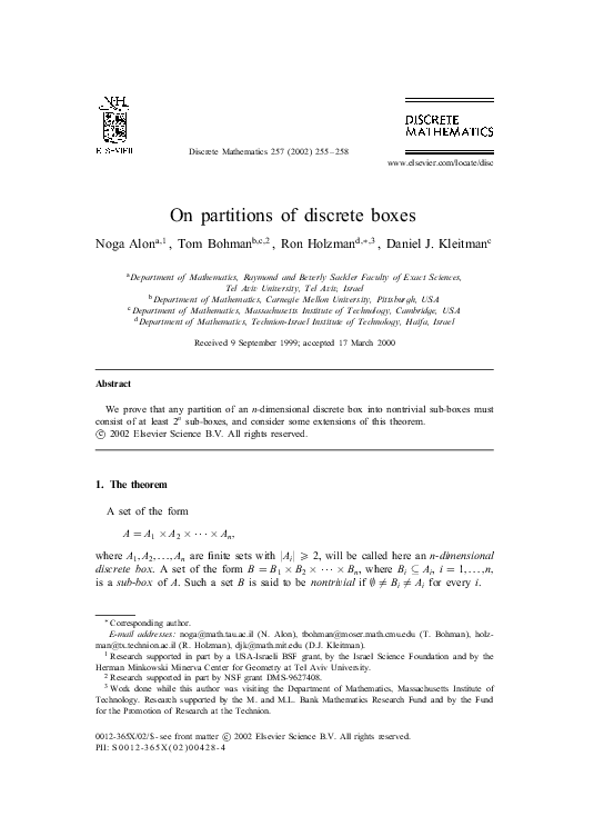 (PDF) On partitions of discrete boxes