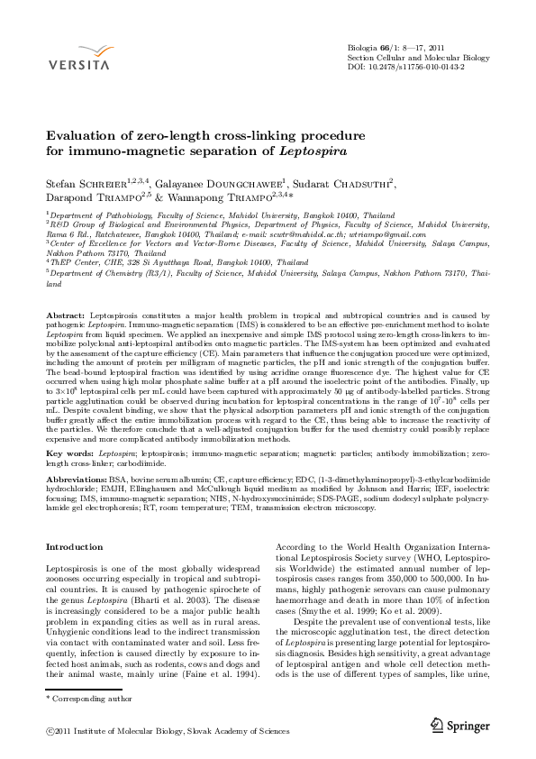 (PDF) Evaluation of zero-length cross-linking procedure for immuno-magnetic separation of Leptospira