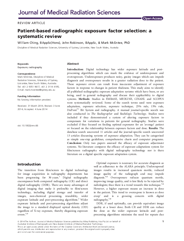 (PDF) Patient-based radiographic exposure factor selection: a ...