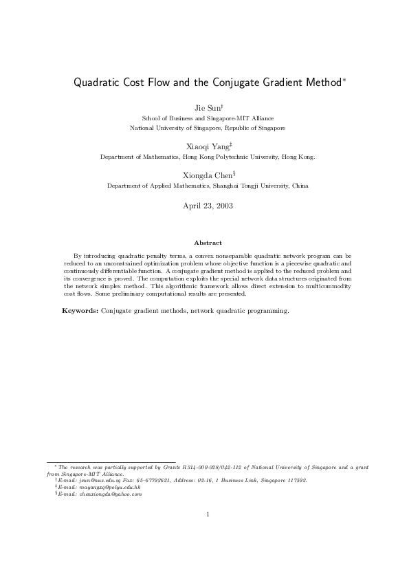 (PDF) Quadratic cost flow and the conjugate gradient method