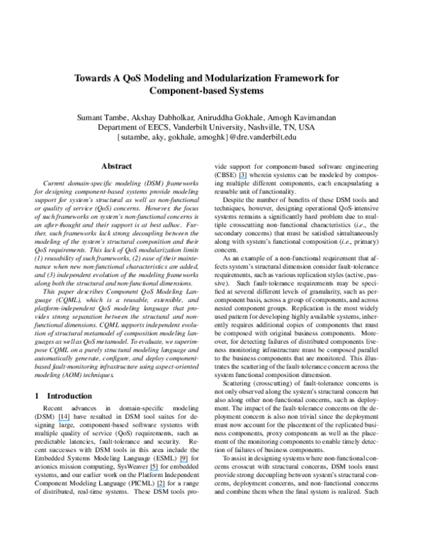 Pdf Towards A Qos Modeling And Modularization Framework For Component