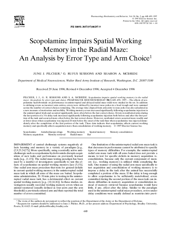 (PDF) Scopolamine Impairs Spatial Working Memory in the Radial Maze: An Analysis by Error Type ...