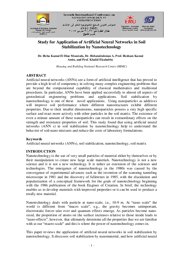 (PDF) Study for Application of Artificial Neural Networks in Soil Stabilization by Nanotechnology