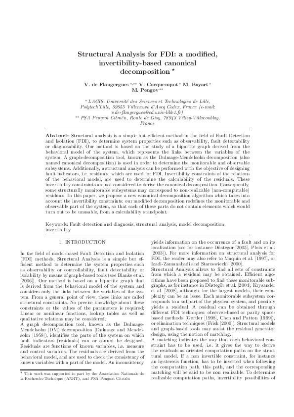 (PDF) Structural Analysis for FDI: a modified, invertibility-based canonical decomposition