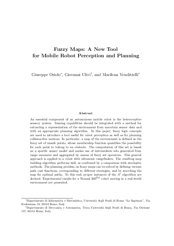 (PDF) Fuzzy maps: A new tool for mobile robot perception and planning | giovanni ulivi ...