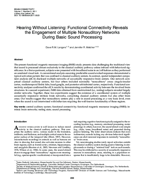 (PDF) Hearing without listening: functional connectivity reveals the ...