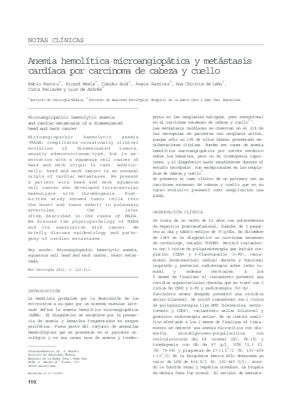 (PDF) Anemia hemolítica microangiopática y metástasis cardíaca por ...