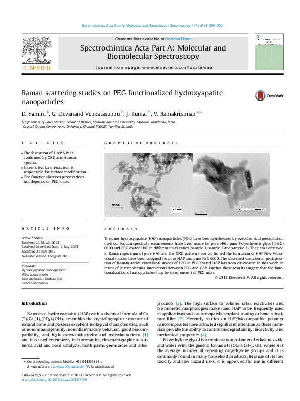 (PDF) Raman scattering studies on PEG functionalized hydroxyapatite ...