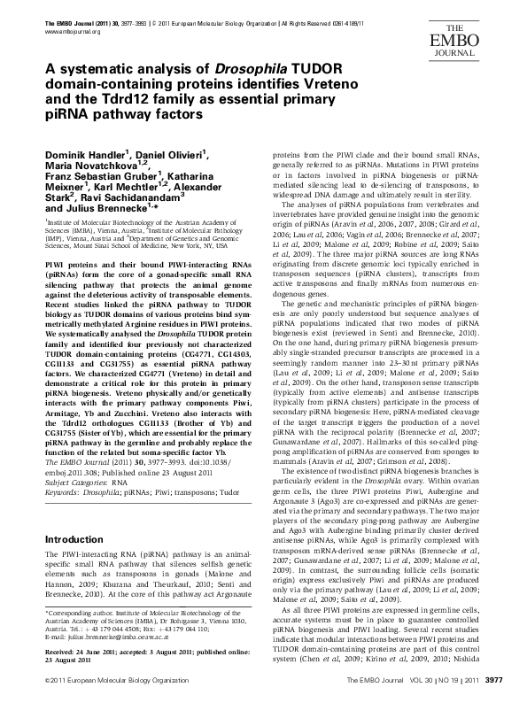 (PDF) A systematic analysis of Drosophila TUDOR domain-containing ...