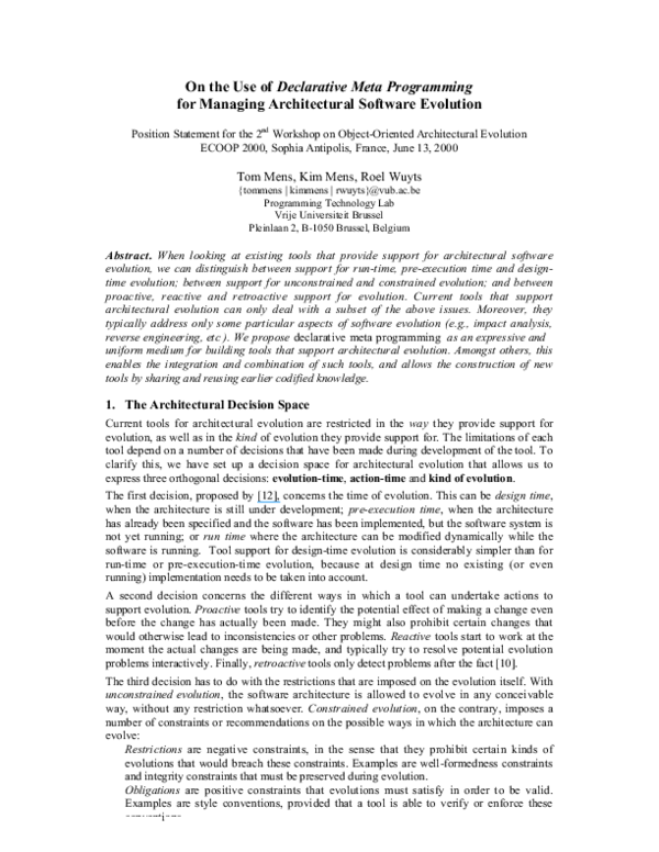 Pdf On The Use Of Declarative Meta Programming For Managing