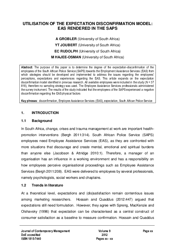(PDF) Utilisation of the Expectation Disconfirmation Model: EAS ...