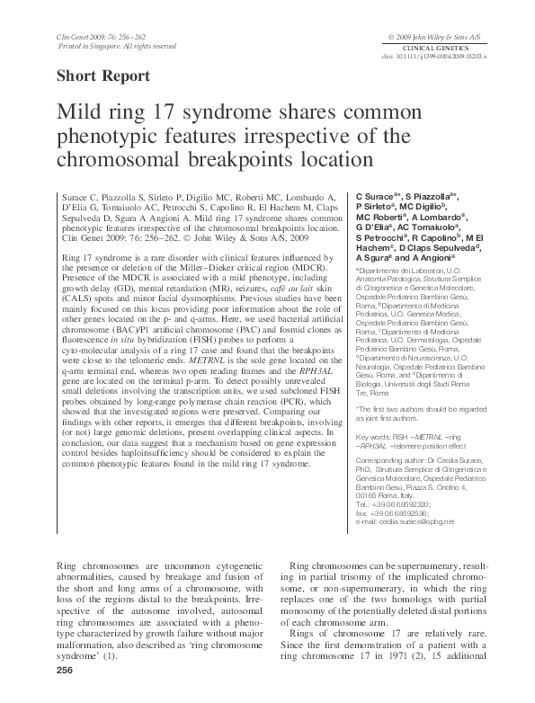(PDF) Mild ring 17 syndrome shares common phenotypic features ...