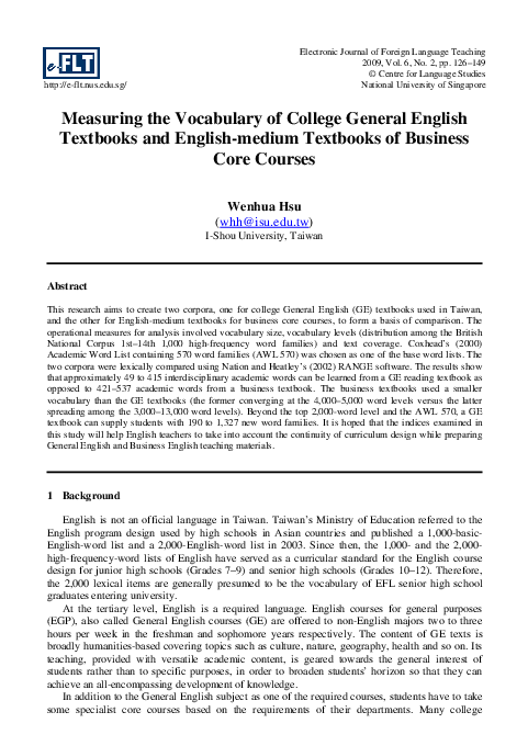 (PDF) Measuring the Vocabulary of College General English Textbooks and ...