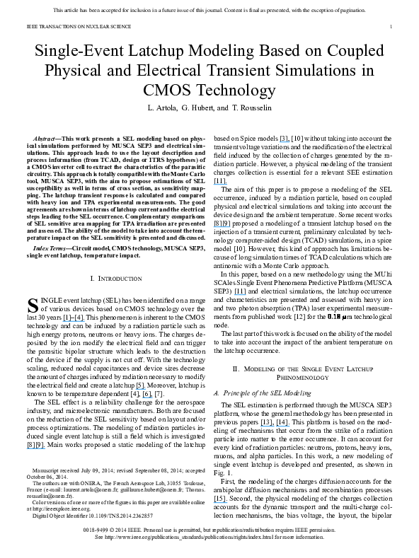 Pdf Single Event Latchup Modeling Based On Coupled Physical And Electrical Transient