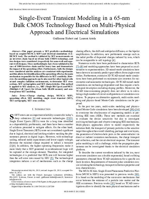 (PDF) Single-Event Transient Modeling in a 65-nm Bulk CMOS Technology Based on Multi-Physical ...