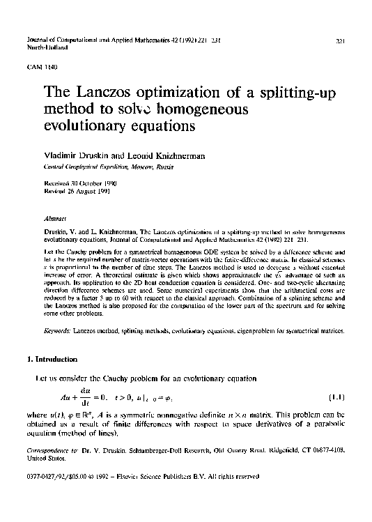 (PDF) The Lanczos optimization of a splitting-up method to solve ...